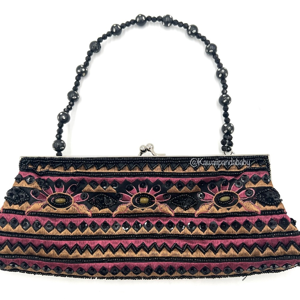 Y2k Vintage Embroidered Sequin Beaded Kiss Lock Eveni… - Gem